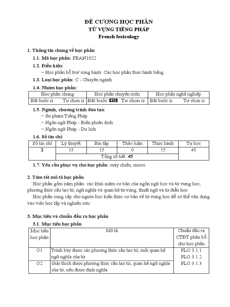 Tu Vung Tieng Phap - de Cuong Rut Gon | PDF