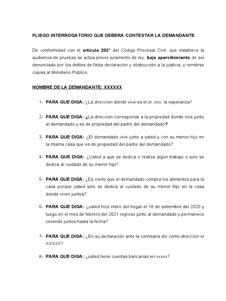 Pliego Interrogatorio - Modelo | PDF