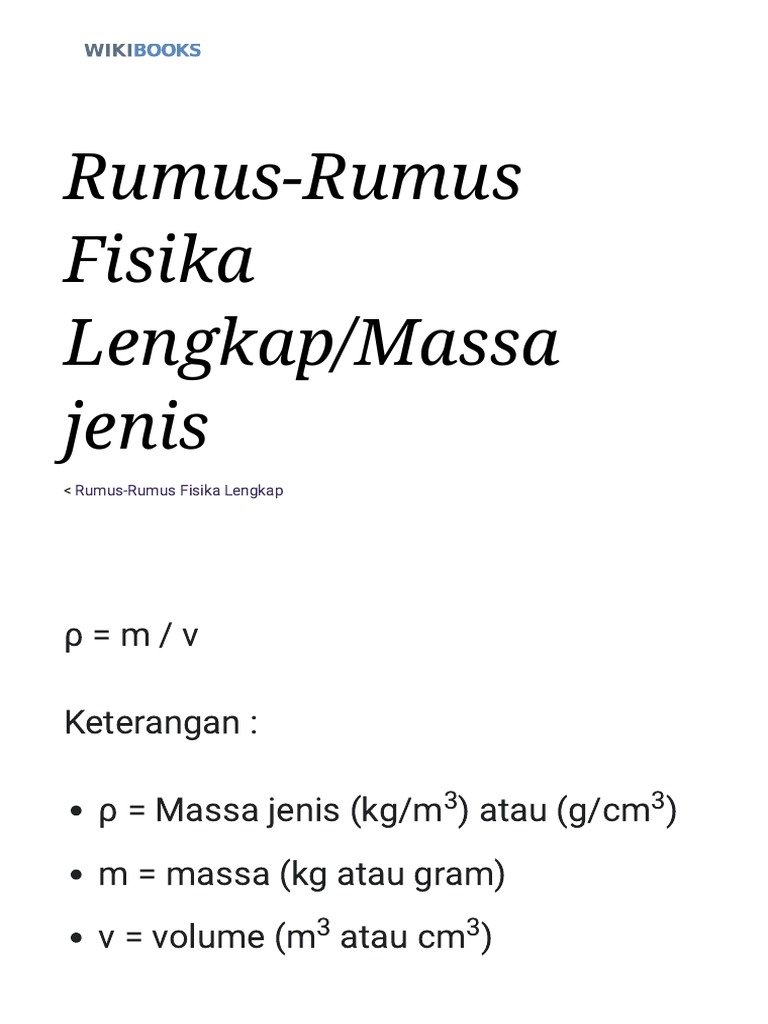 Rumus-Rumus Fisika Lengkap - Massa Jenis - Wikibuku Bahasa Indonesia ...