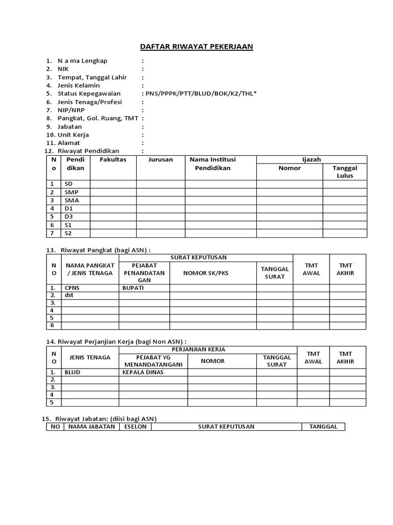 Daftar Riwayat Pekerjaan | PDF