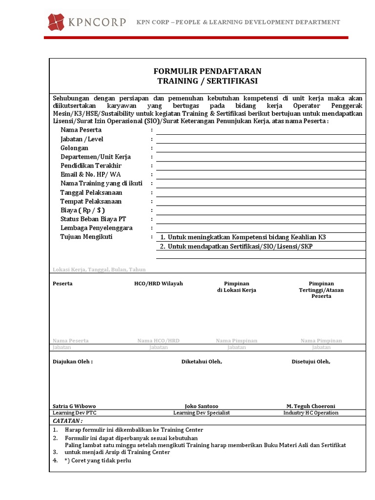 Form Training Ikatan Dinas Pdf