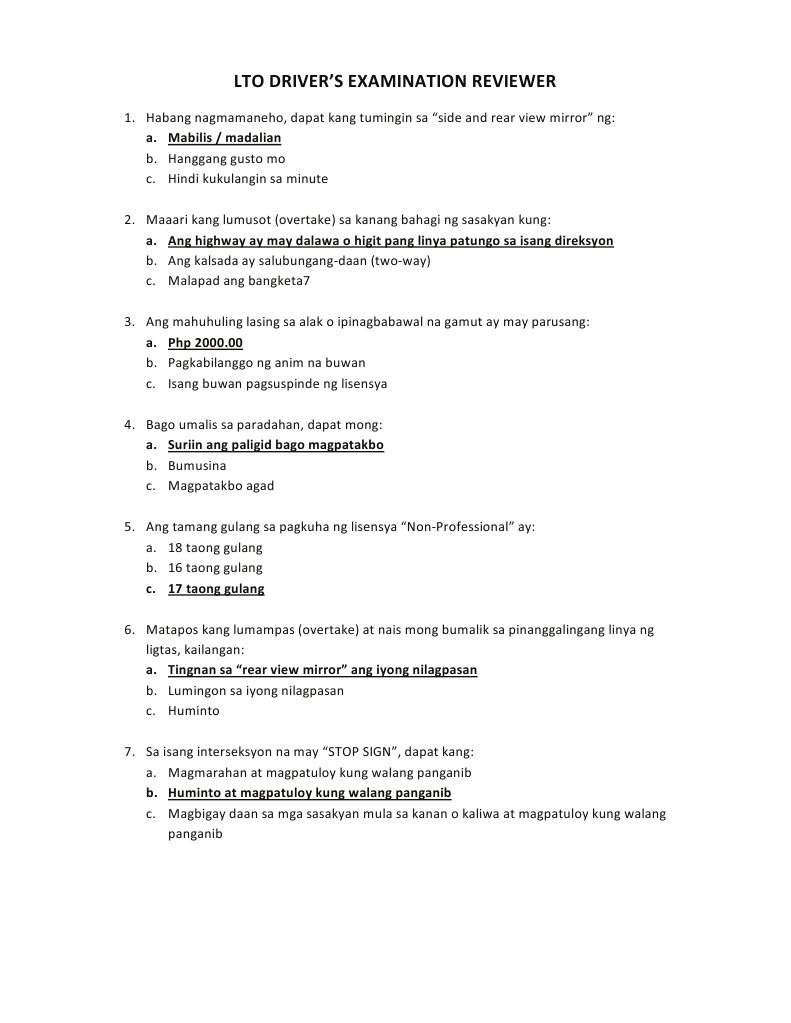 LTO Exam Reviewer 2025 PDF Guide | PDF