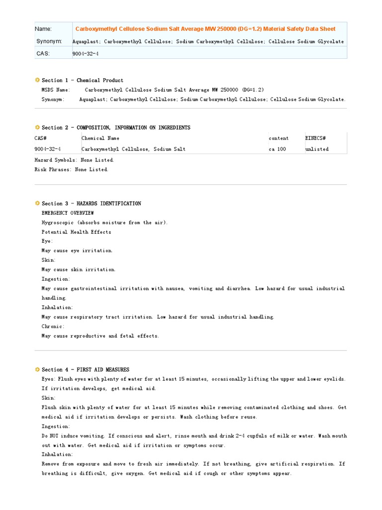 CMC MSDS | PDF | Personal Protective Equipment | Water