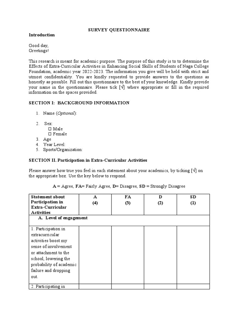 Survey Questionnaire | PDF | Psychology | Behavior Modification