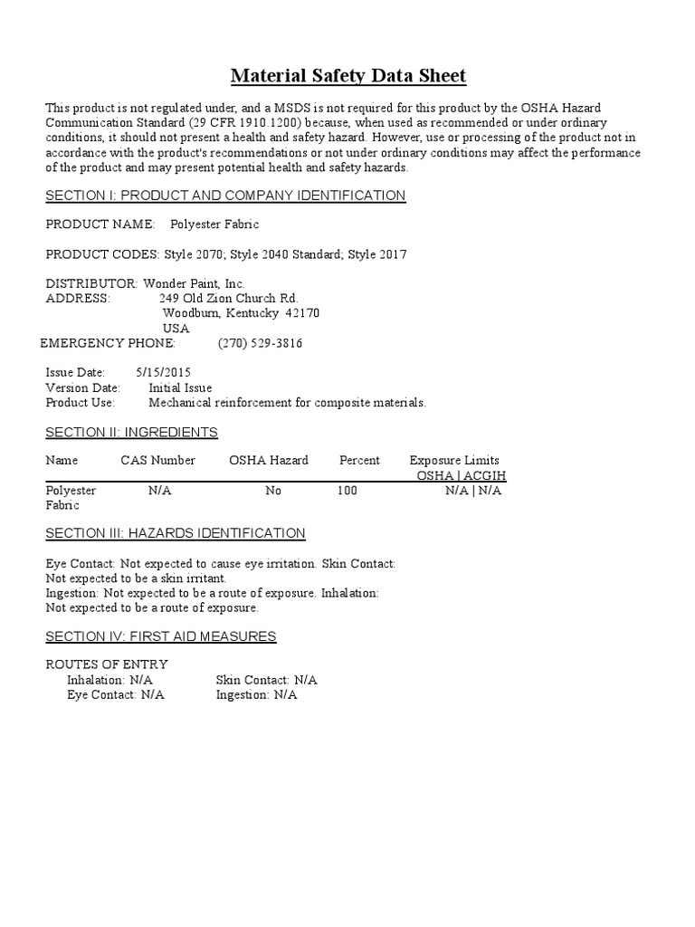 Polyester - MSDS | PDF | Hazards | Hazardous Waste