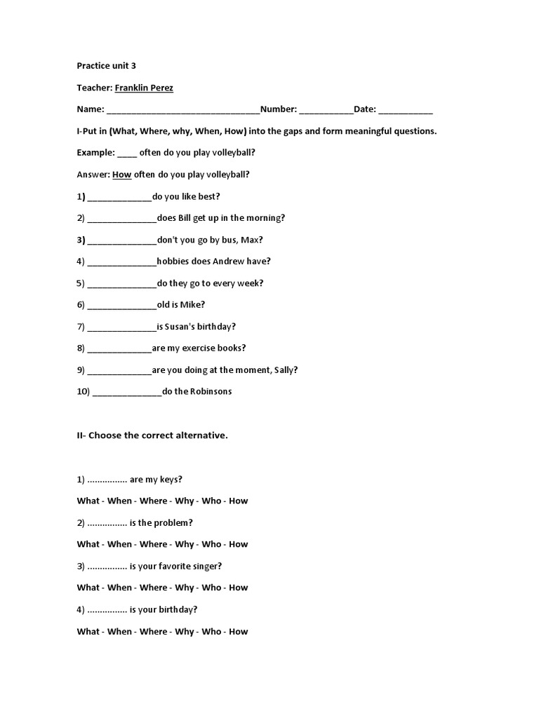 English Question Formation Practice | PDF | Sports & Recreation