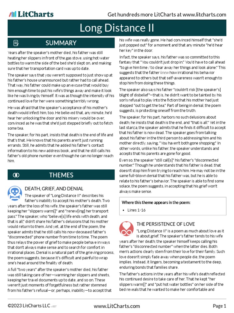 LitCharts Long Distance II | PDF | Poetry | Metre (Poetry)