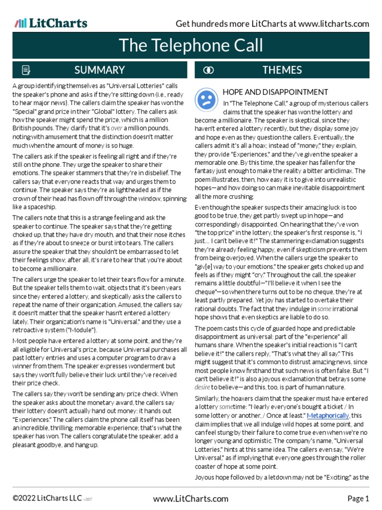 LitCharts-the-telephone-call | PDF | Irony | Poetry