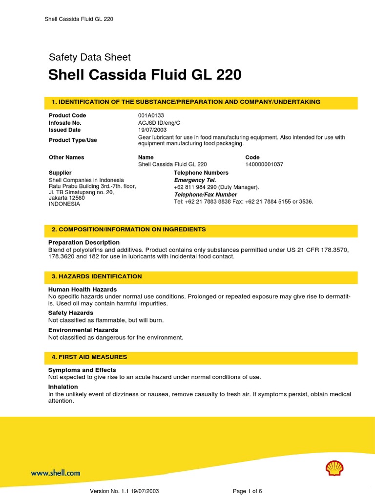 Cassida GL 220 | PDF | Toxicity | Hazard Analysis And Critical Control ...