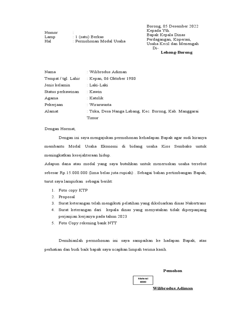 Surat-Permohonan-Modal-Usaha Om | PDF