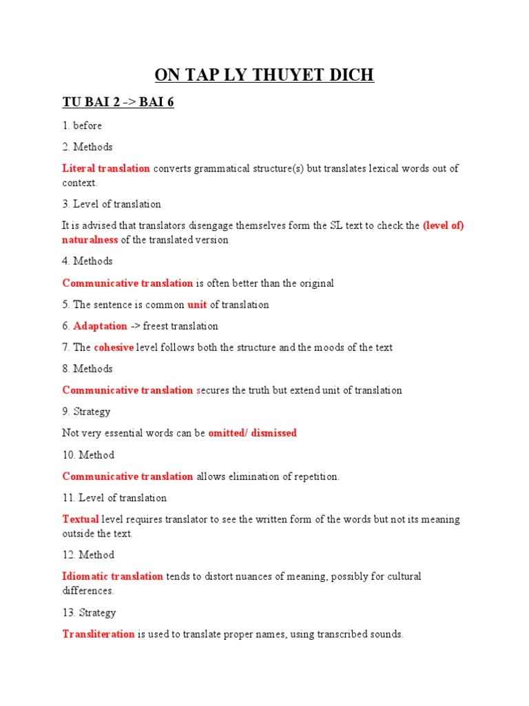 On Tap Ly Thuyet Dich | PDF | Language Interpretation | Translations