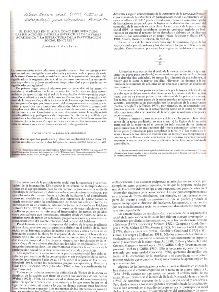 Erickson - F - El Discurso en El Aula Como Improvisación | PDF