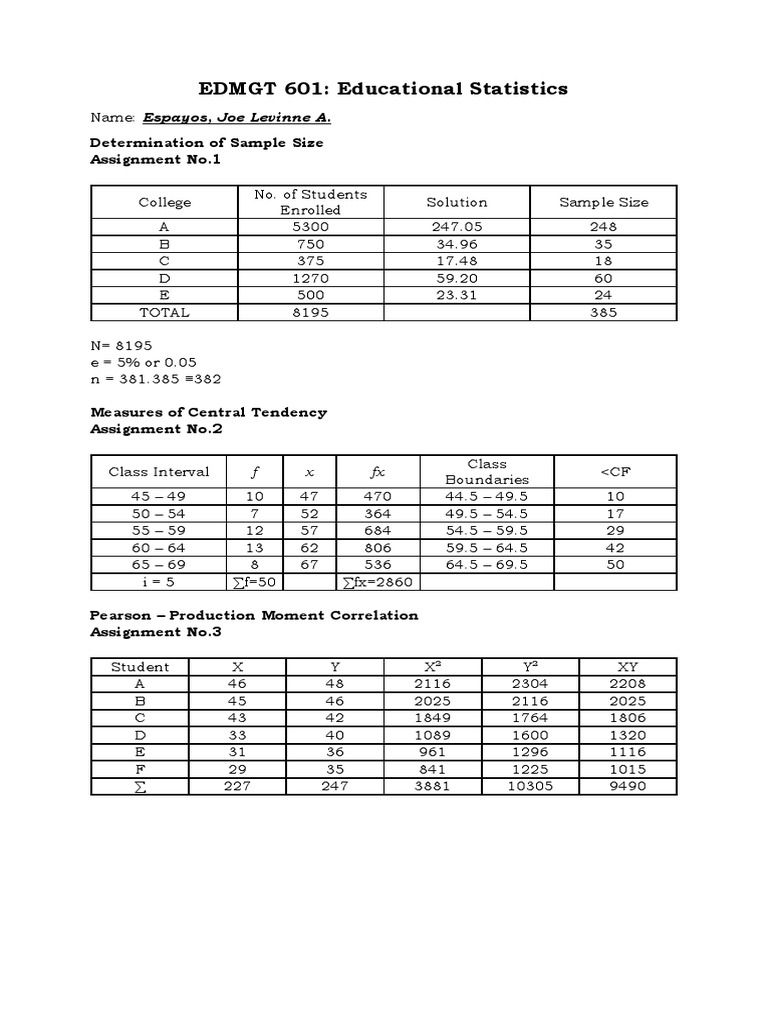 EDMGT 601 Educational Statistics Assignments | PDF | Statistical Analysis | Teaching Mathematics