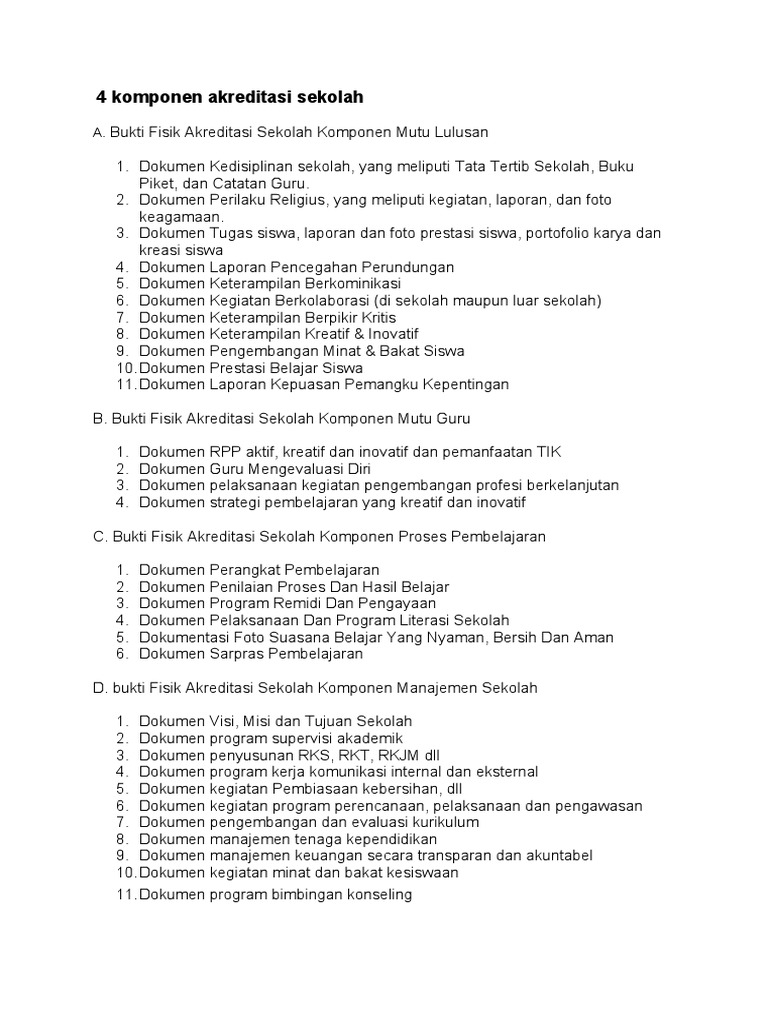 4 Komponen Akreditasi Sekolah | PDF