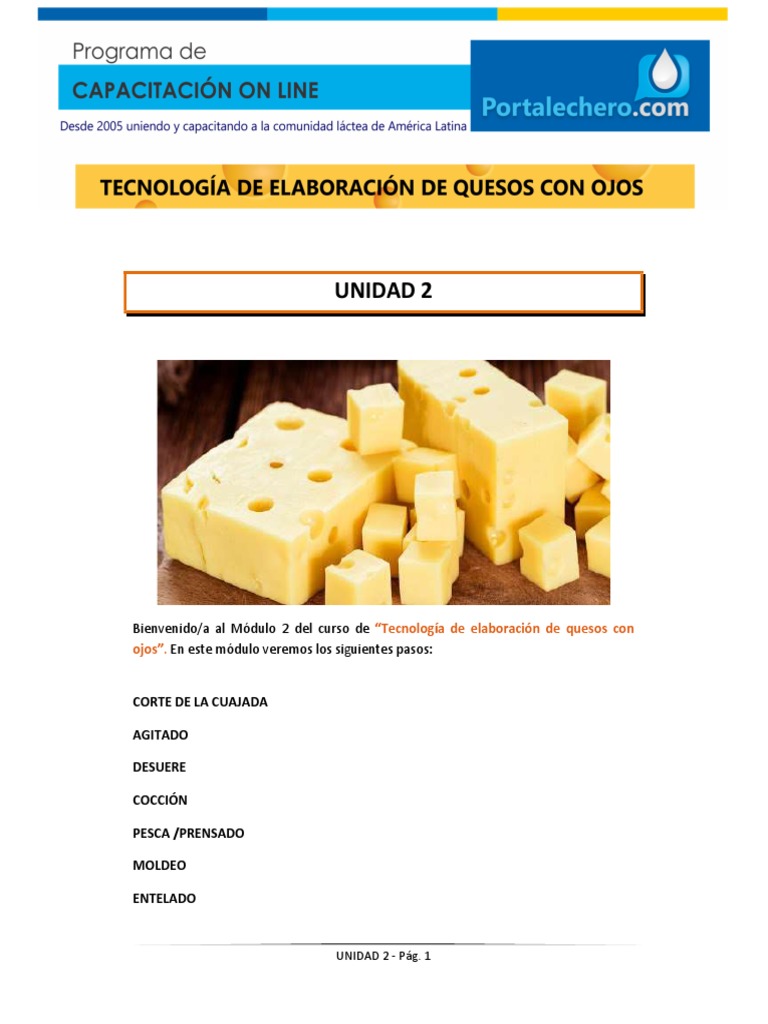 Unidad 2 Tec Elaboracion Quesos Con Ojos PDF | PDF | Queso | Leche