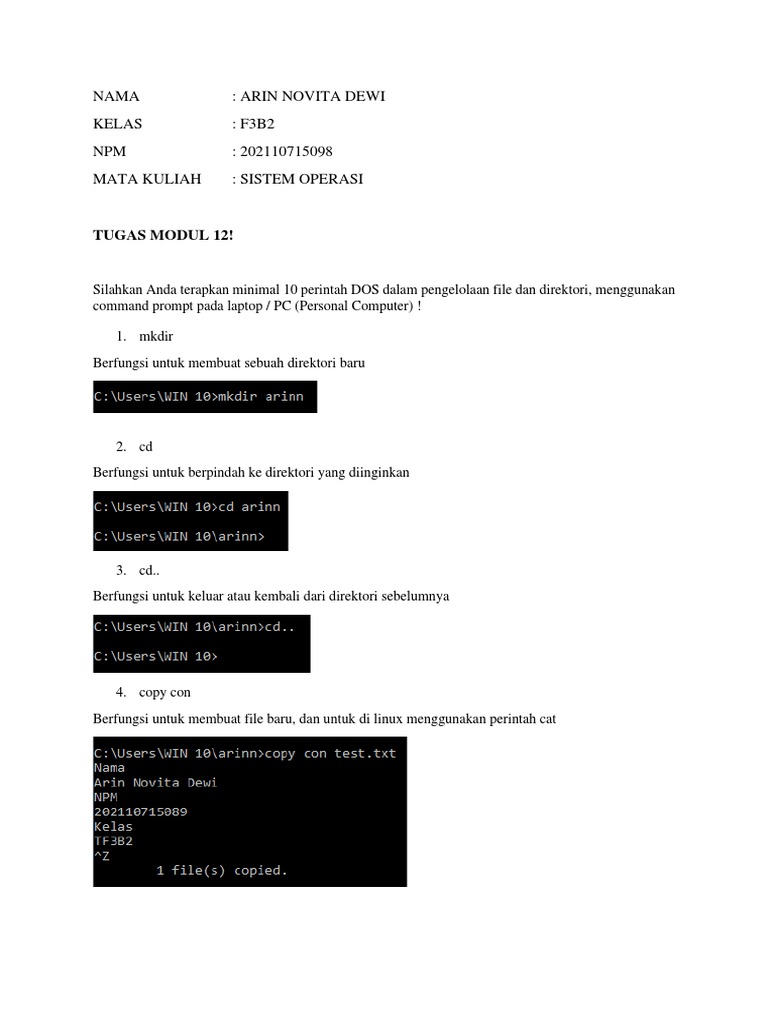 Arin Novita Dewi - F3B2 - 202110715098 - Pengumpulan Tugas Modul Sistem Operasi | PDF