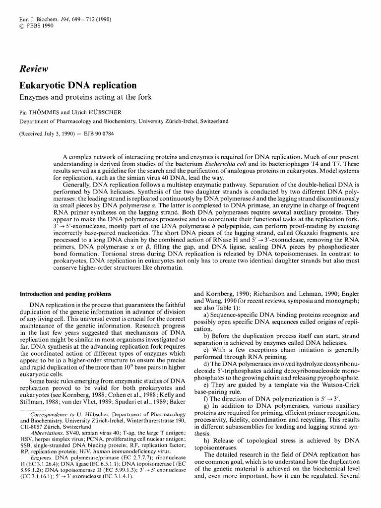 European Journal of Biochemistry - December 1990 - TH MMES - Eukaryotic DNA Replication PDF ...