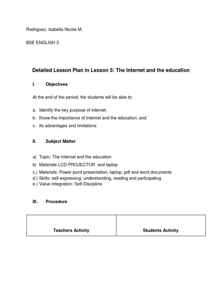 Lesson Plan | PDF | Internet | Internet Protocol Suite