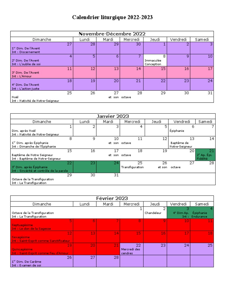 Calendrier liturgique 2022-2023 | PDF | Carême | Pâques