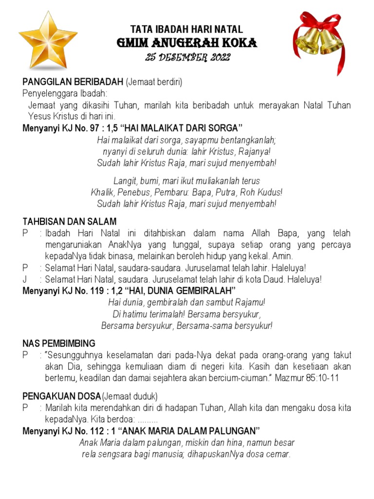 Tata Ibadah Natal GMIM 2022 | PDF