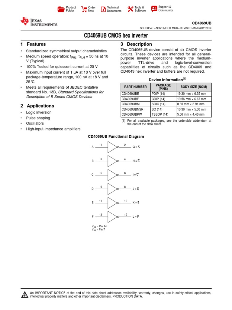CD 4069 | PDF | Electrostatic Discharge | Electronic Circuits
