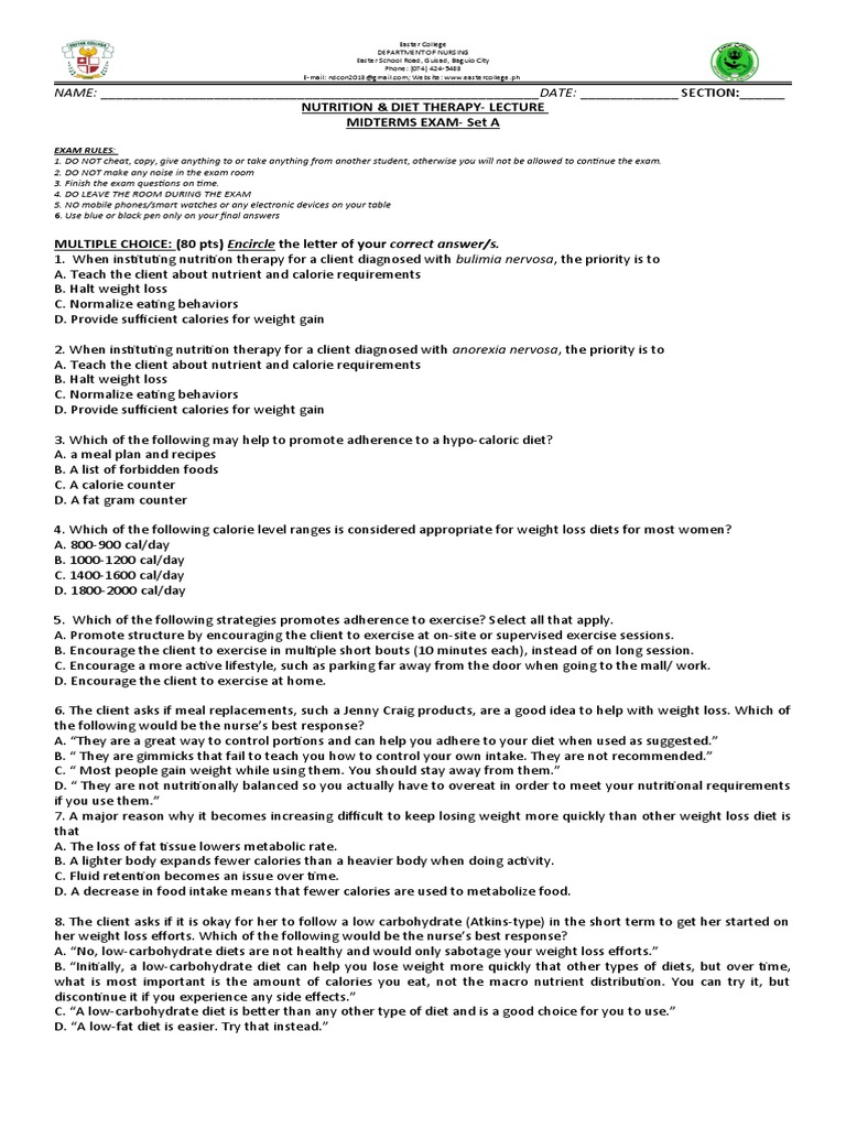 A-MIDTERMS EXAM-NutriLEC - To Print | PDF | Dieting | Healthy Diet