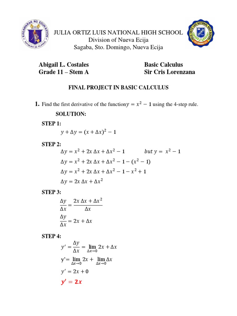 FINAL PROJECT (Basic Calculus) | PDF | Tangent | Applied Mathematics