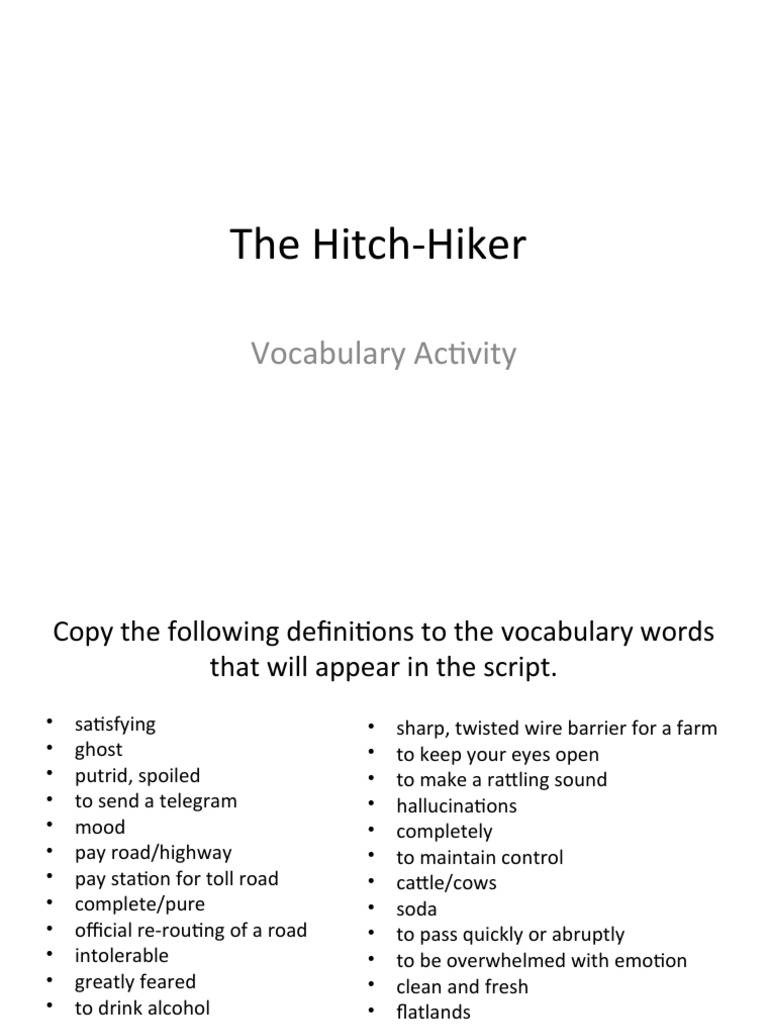 Vocabulary for "The Hitch-Hiker" | PDF | Linguistics