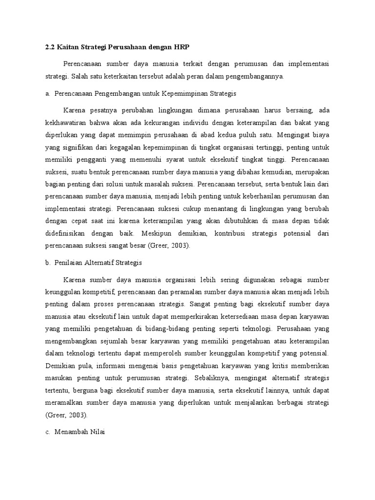 2.2 Kaitan Strategi Perusahaan Dengan HRP | PDF