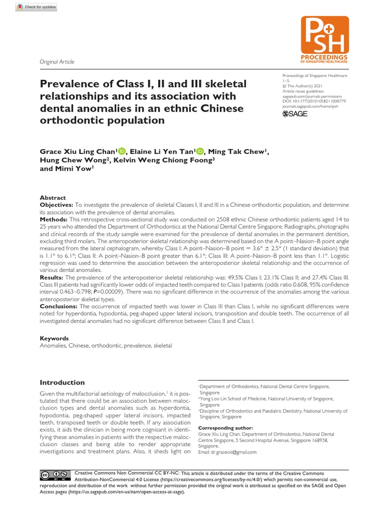 Prevalence of Class I, II and III Skeletal Relationships and Its ...