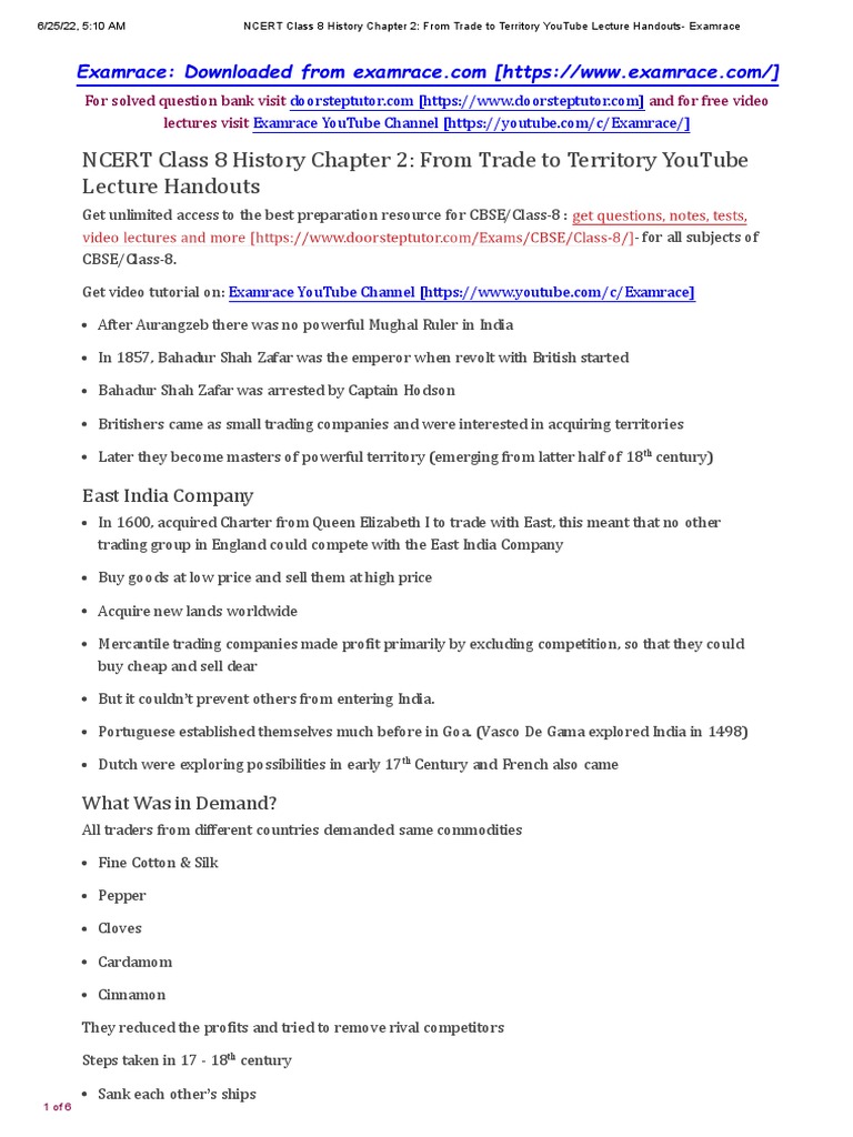 NCERT Class 8 History Chapter 2 Notes | PDF | South Asia