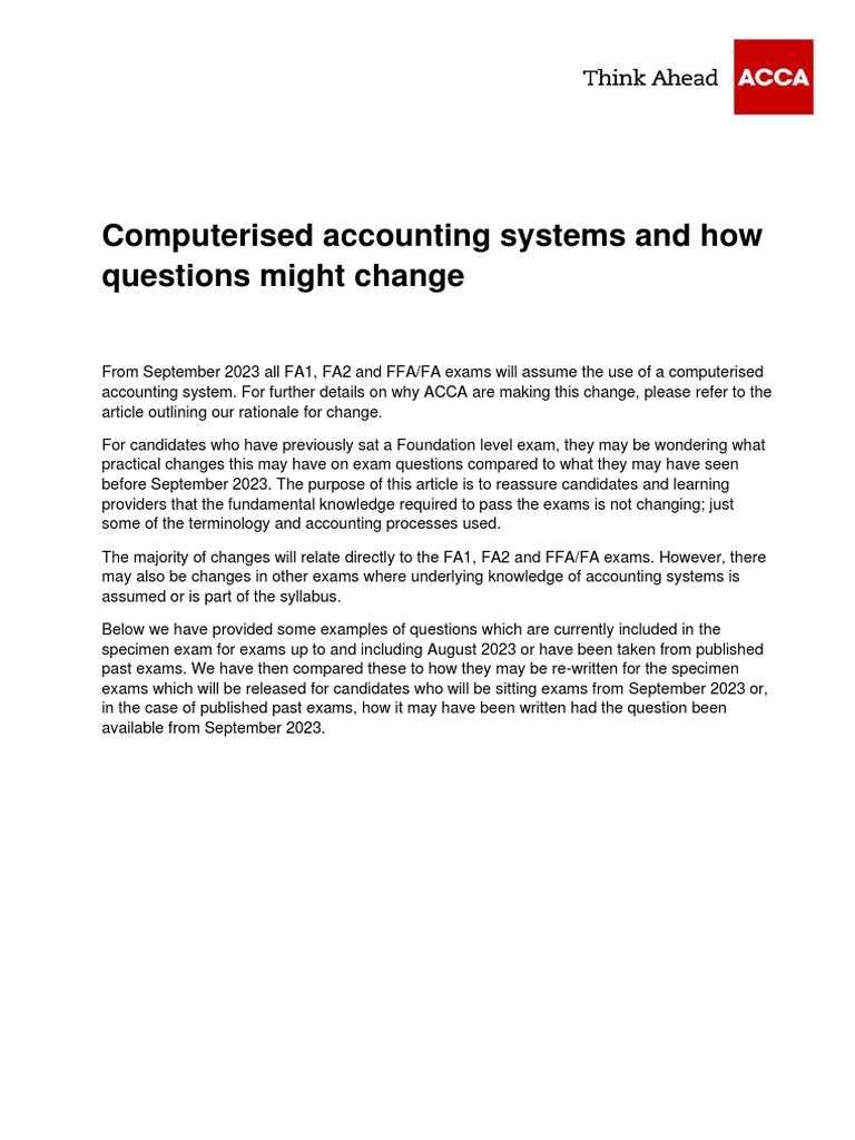 FIA Article - Specimen Exam Changes S23 | PDF | Debits And Credits | Banks