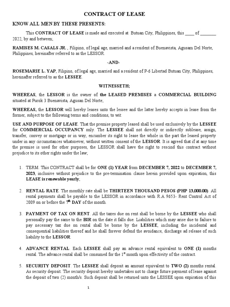 Contract of Lease | PDF | Lease | Renting