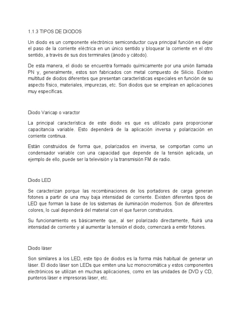 Tipos de Diodos y sus Aplicaciones | PDF | Diodo | Diodo emisor de luz