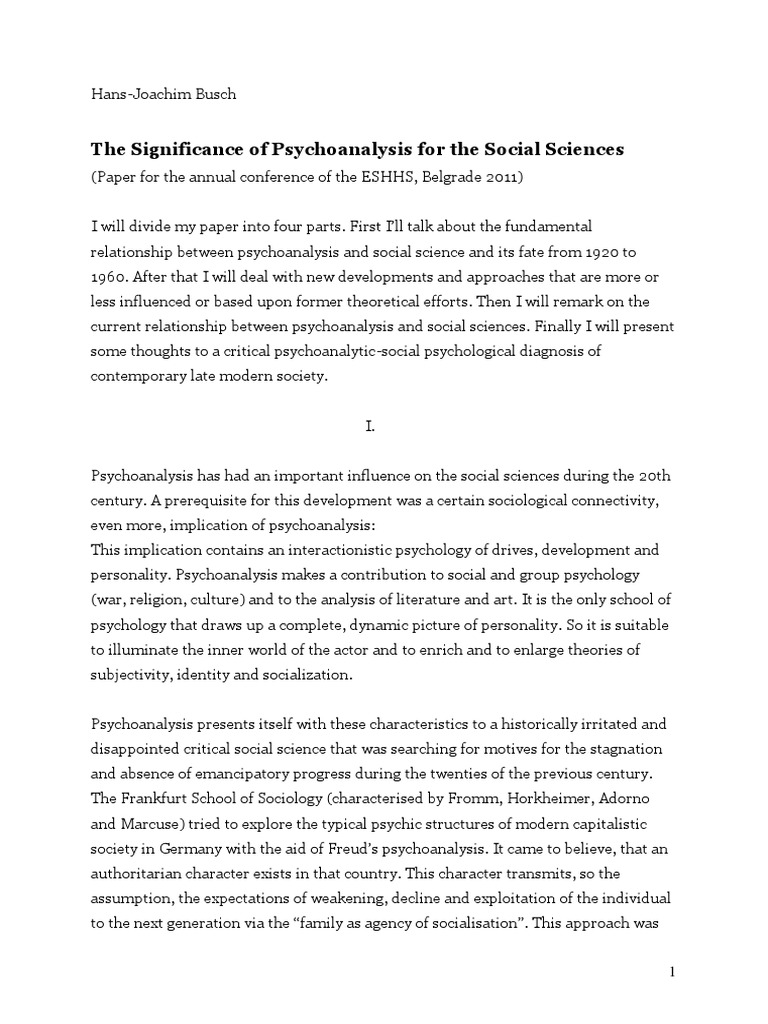 Psychoanalysis and Social Sciences: A Historical Overview | PDF ...