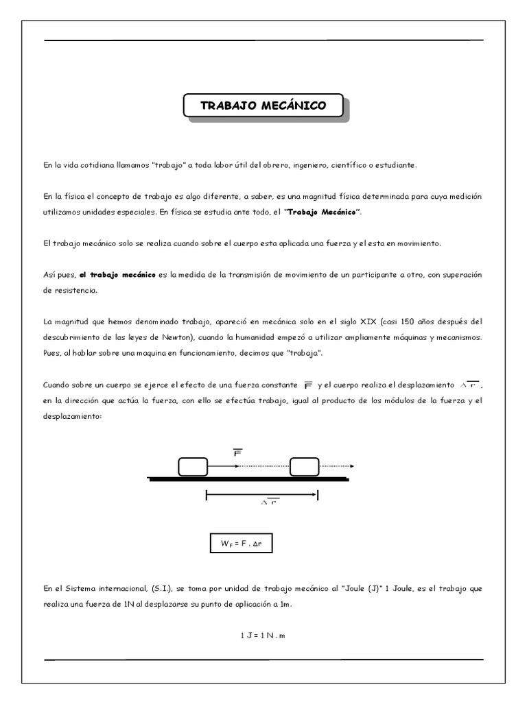 Formulas y Ejercicios de Trabajo Mecánico | PDF | Vatio | Fuerza