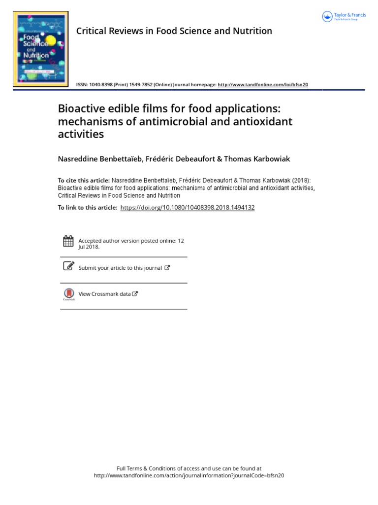 Bioactive Edible Films For Food Applications: Mechanisms of ...