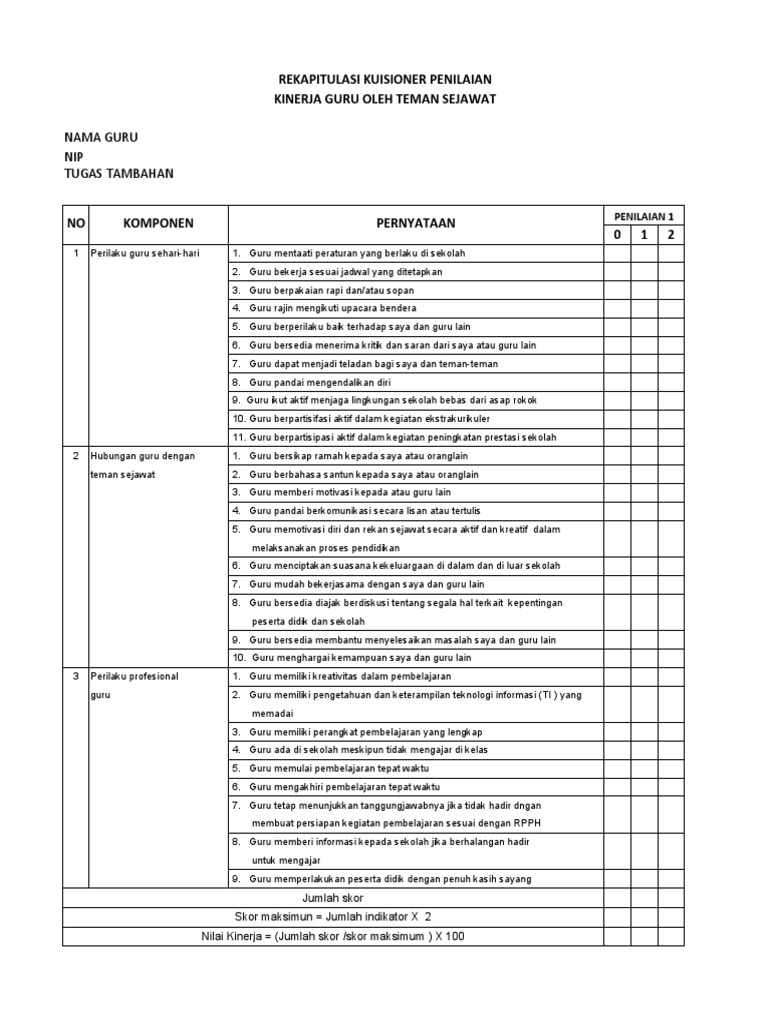 Format Penilaian Kinerja Guru Teman Sejawat | PDF