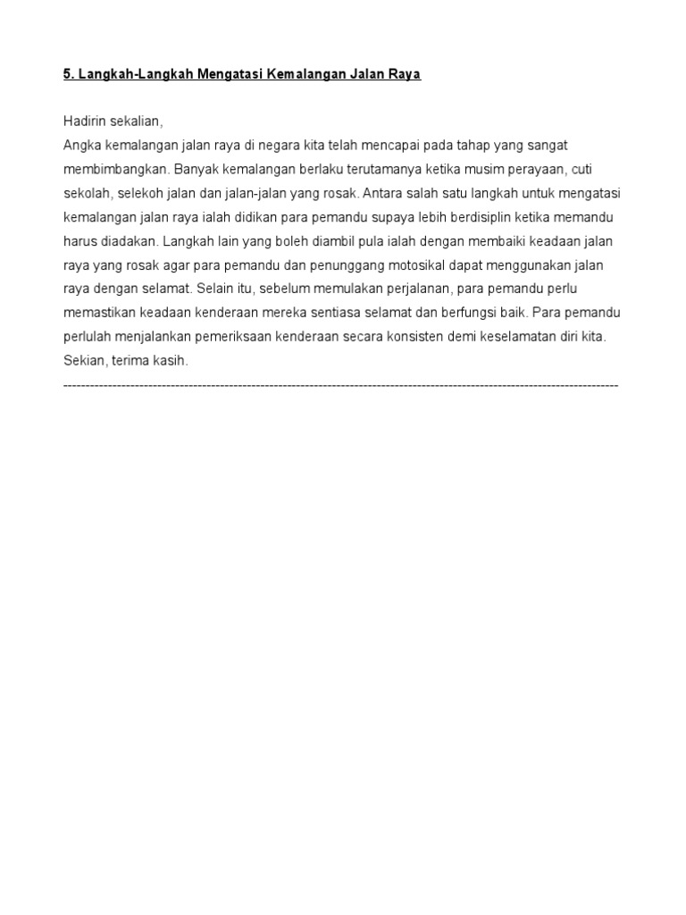 Syarahan Spontan Langkah-Langkah Mengatasi Kemalangan Jalan Raya | PDF Syarahan Spontan Langkah-Langkah Mengatasi Kemalangan Jalan Raya | PDF