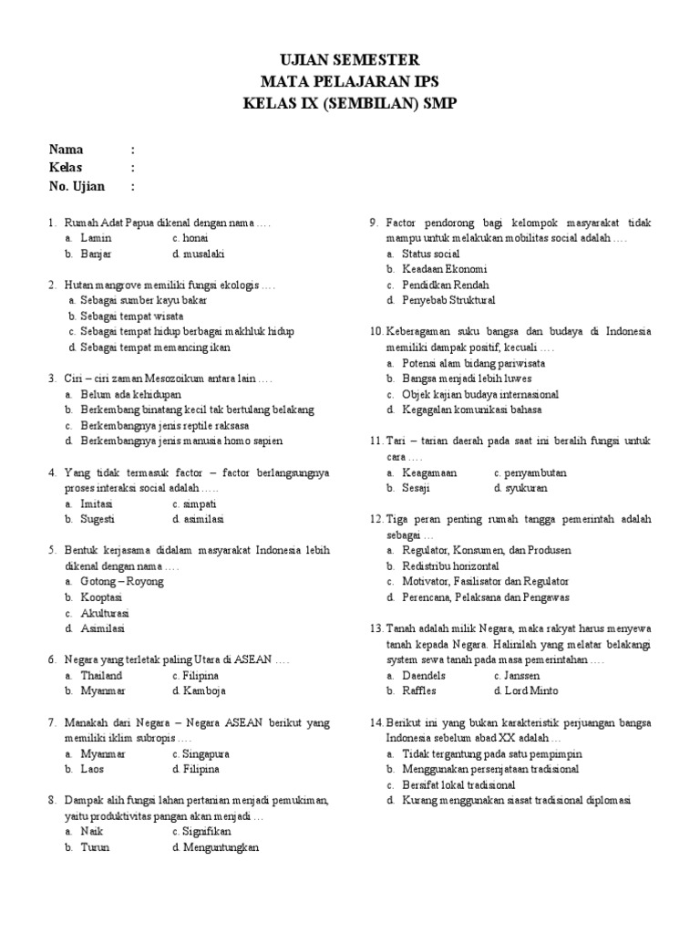 Soal IPS Kelas IX SMP | PDF