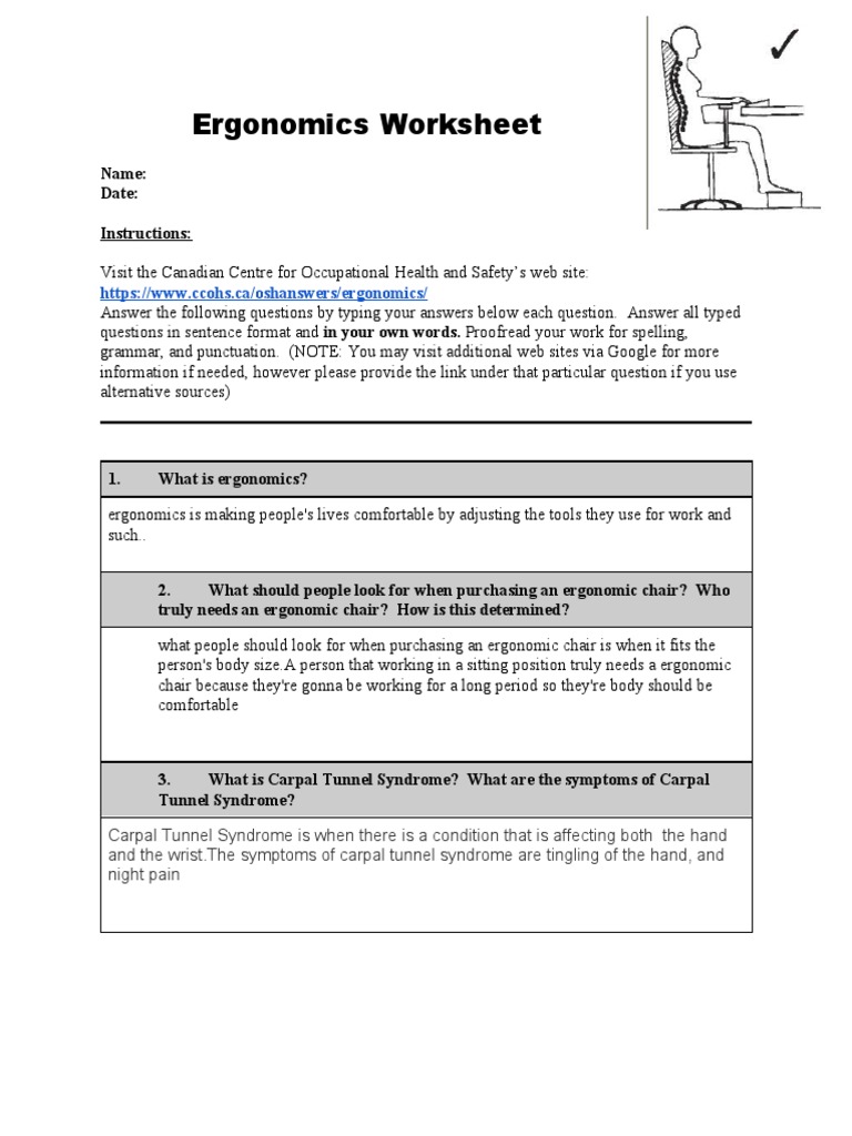 Ibrahim Saidajan - 01 - Ergonomics Worksheet | PDF | Carpal Tunnel ...
