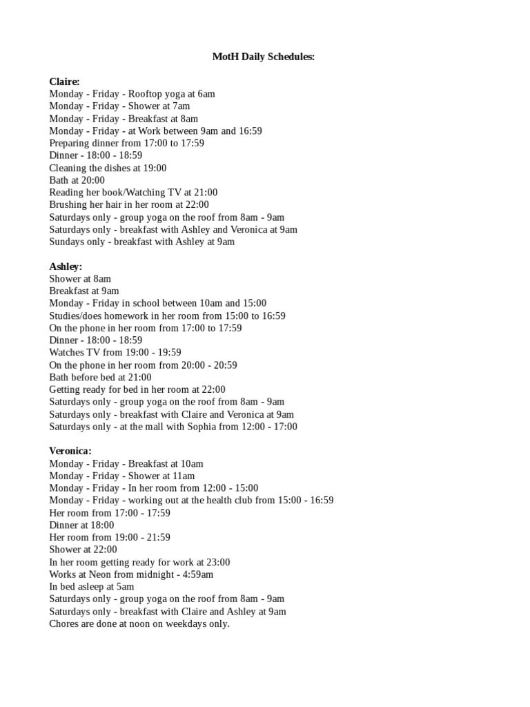 Daily Schedules of Residents and Staff at Motel Heritage Reveal Busy ...