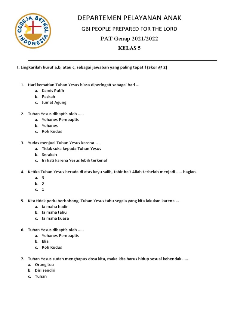 PAT Genap 21-22 Kls 5 | PDF