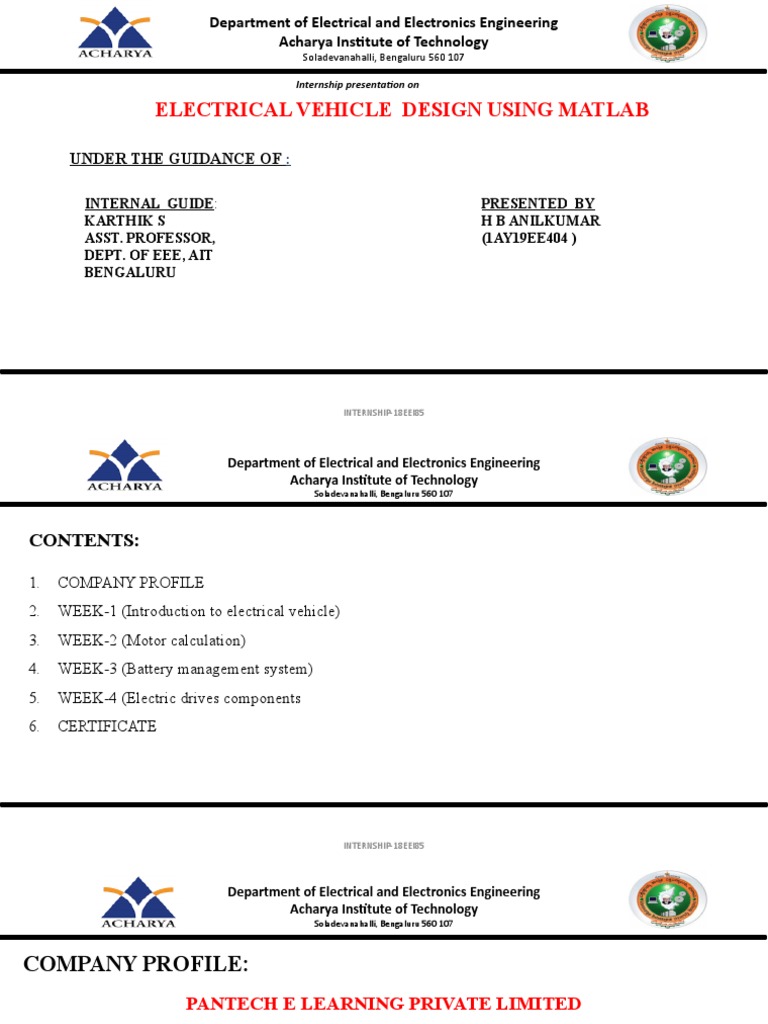 ANIL Internship - PPT | PDF | Electric Vehicle | Electric Motor