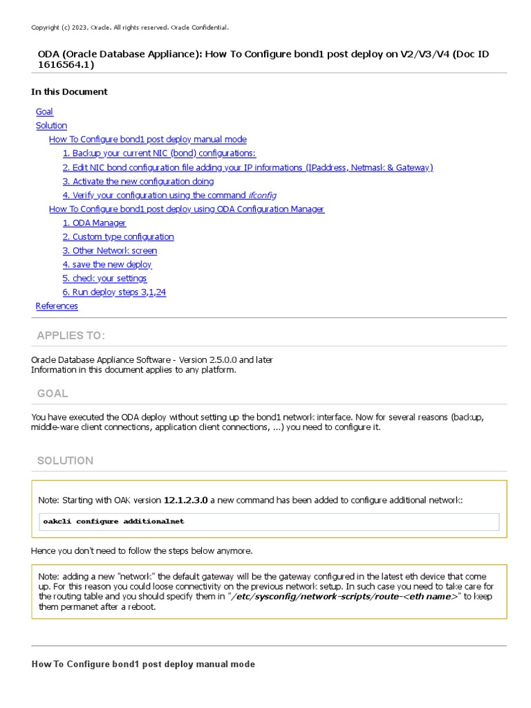 ODA (Oracle Database Appliance) - How To Configure Bond1 Post Deploy On ...