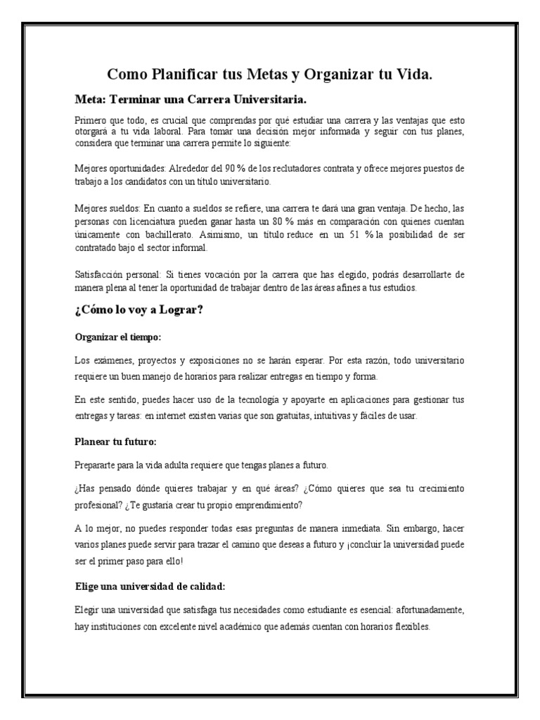 Como Planificar Tus Metas y Organizar Tu Vida | PDF
