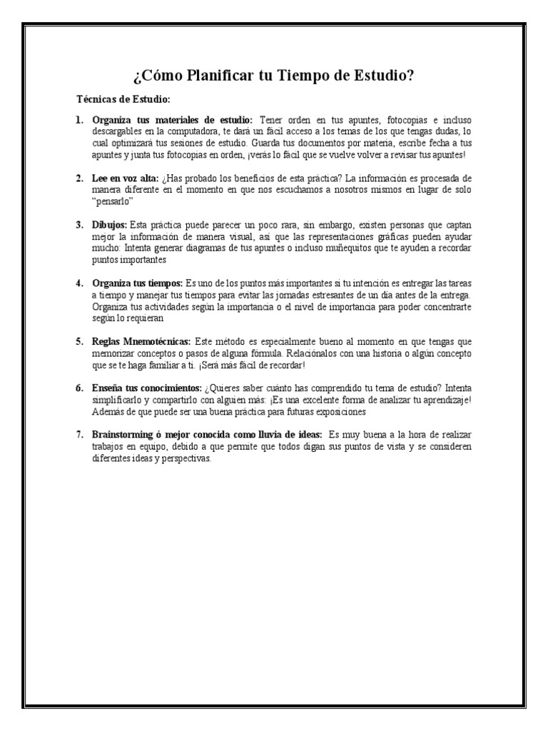 Cómo Planificar Tu Tiempo de Estudio | PDF