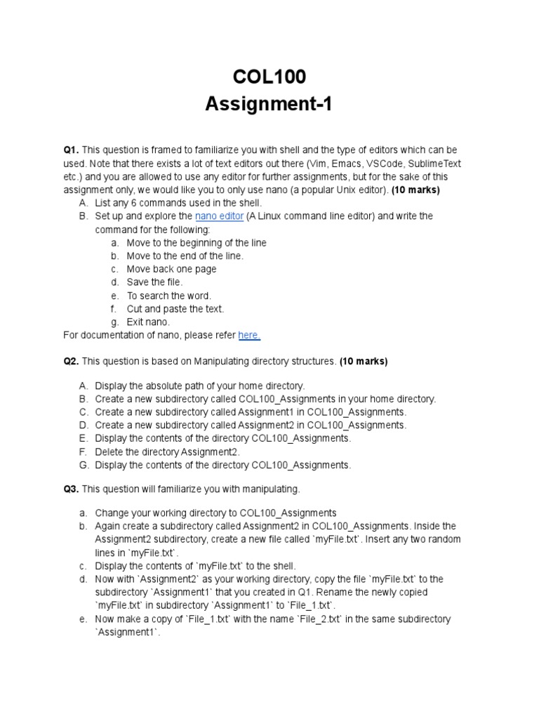 COL100 Assignment 1 | PDF | Directory (Computing) | Computer File