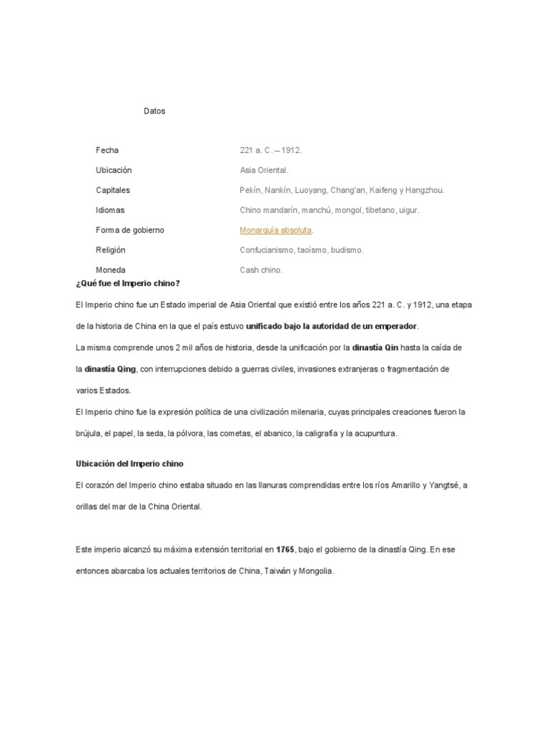 Resumen del Imperio Chino | PDF | dinastia Qing | China