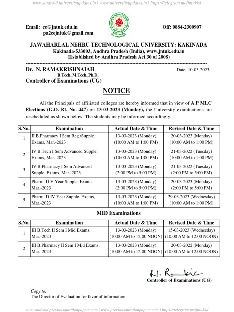 JNTUK Exam Rescheduling Notice | PDF | Vocational Education | Qualifications